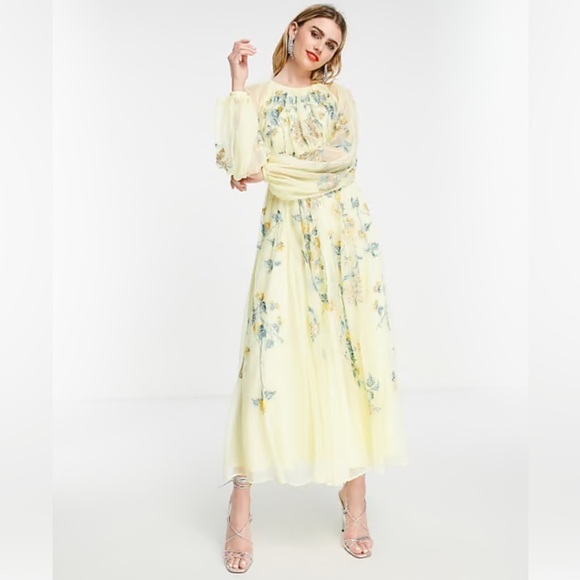 ASOS | Dresses | Asos Edition Floral Embroidered Mesh Midi Dress Lemon ...